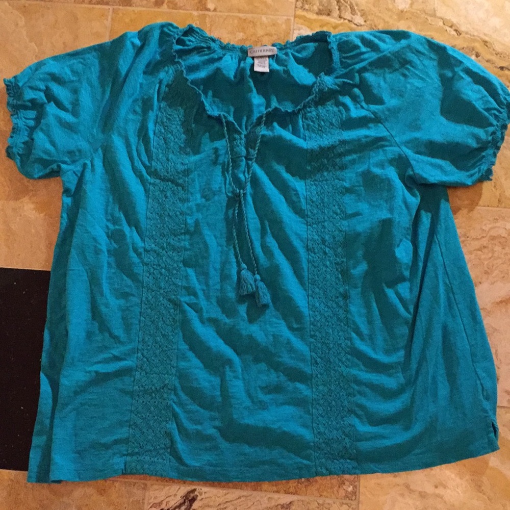 Catherines Shortsleeve Teal Green Peasant Blouse - Gem